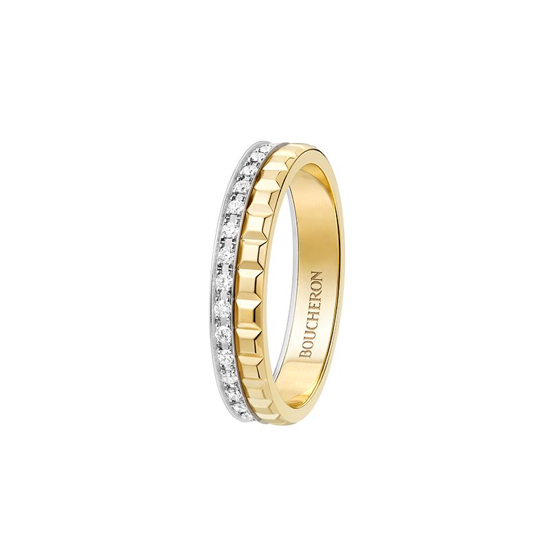 Quatre Radiant Edition Clou de Paris Wedding Band - Yellow Gold & White ...